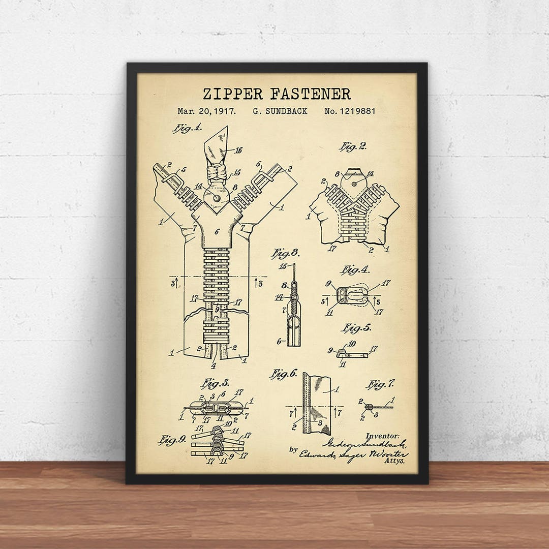 Zipper Patent Print, Zipper Fastener Blueprint Art, Sewing Room Decor ...