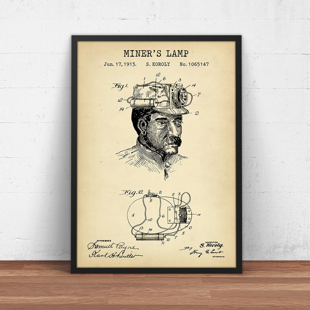 Miner's Lamp Patent Print, Blueprint Poster, Coal Miner Gift, Steampunk ...