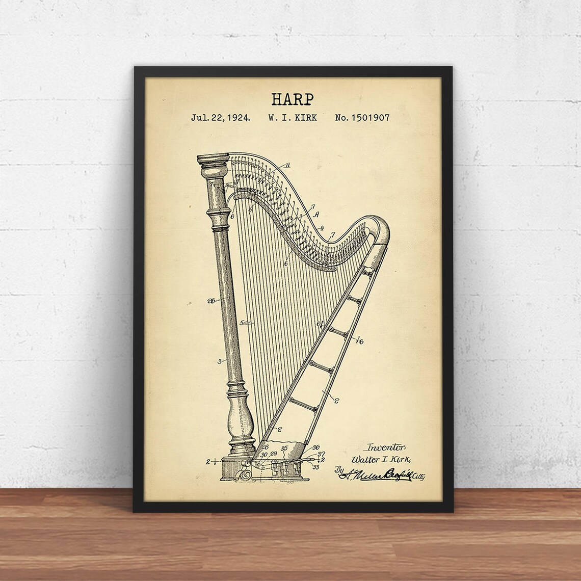 Harp Patent Print, Musical Harp Blueprint Art, Musician Gift, Music ...