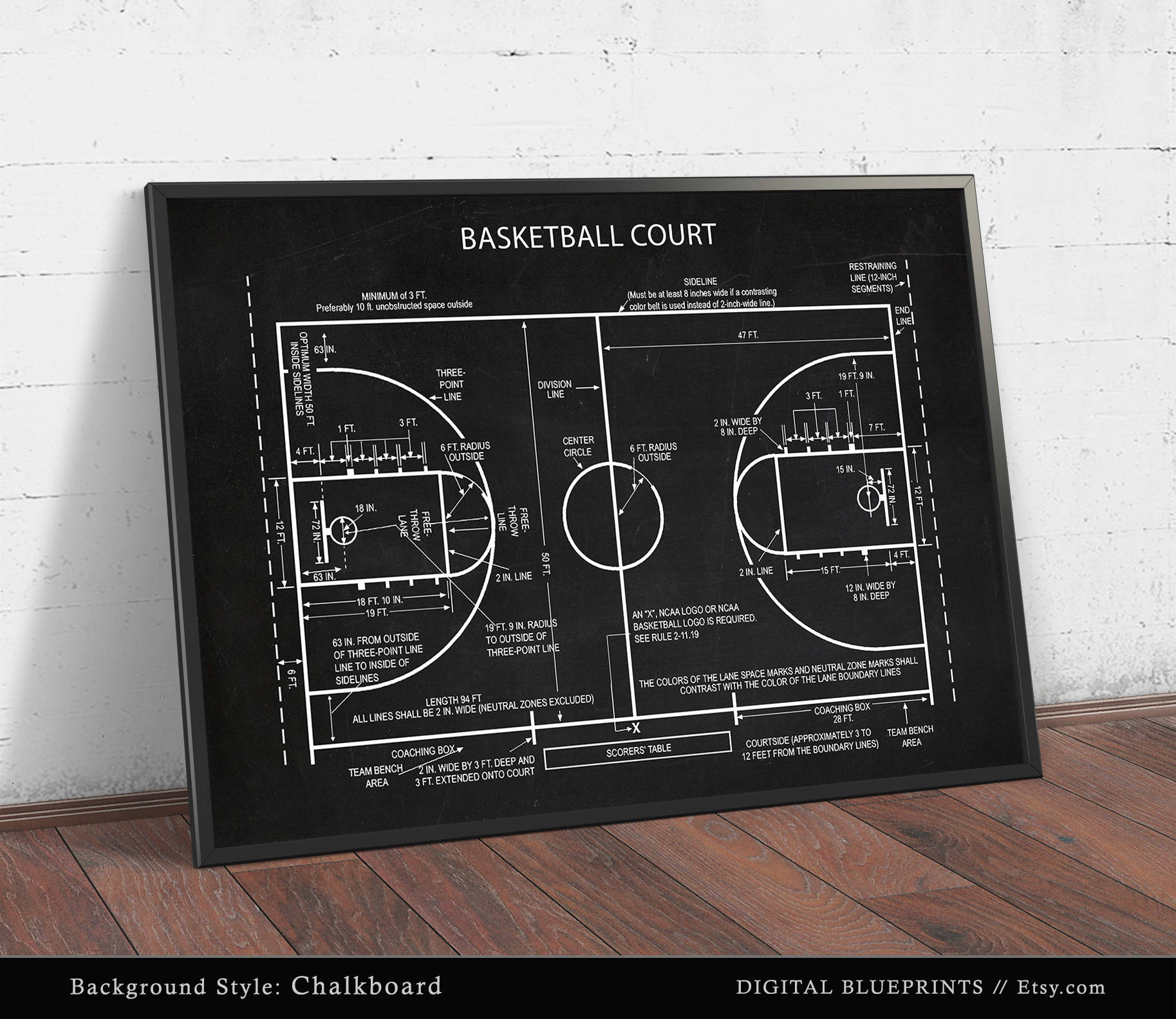 Basketball Court Blueprint Art, Basketball Poster Print, Basketball ...