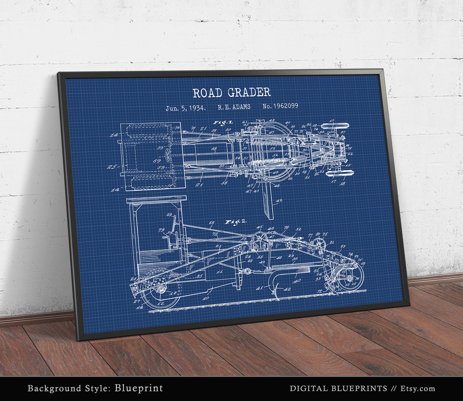 Road Grader Patent Print, Motor Grader Blueprint, Construction Machine ...