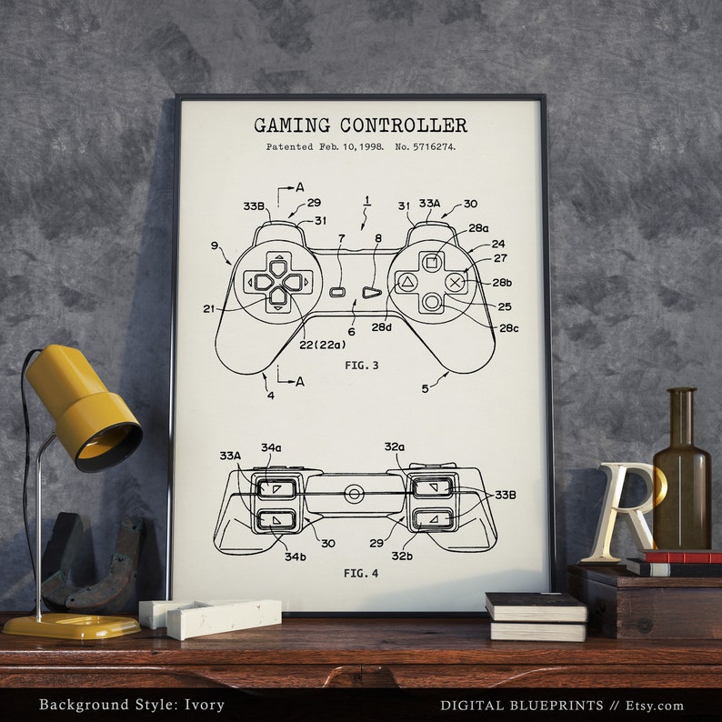 Gaming Controller Blueprint Art Patent Prints Gamer Gifts - Etsy