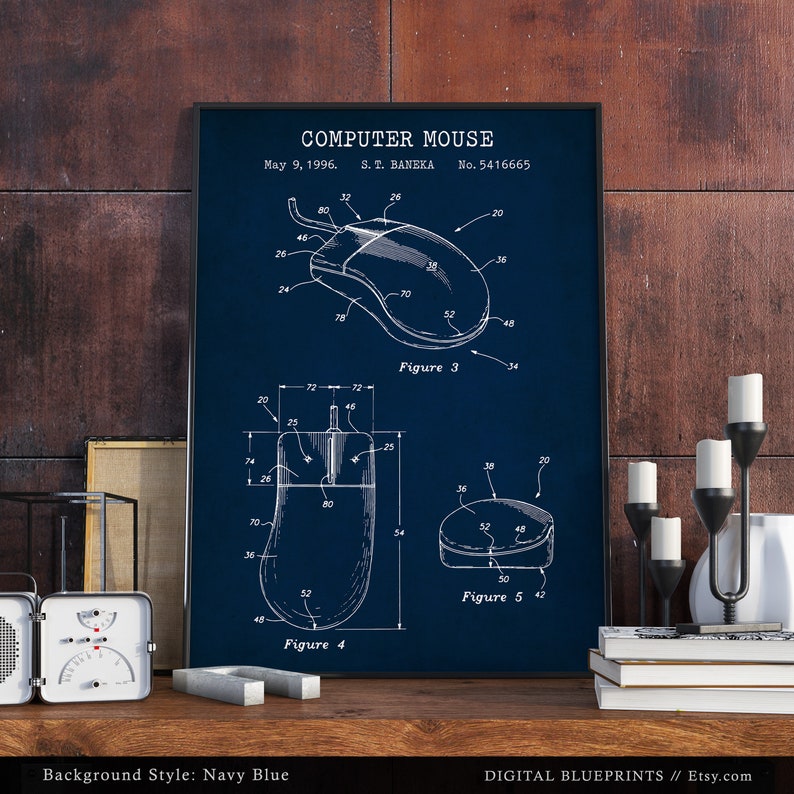 Mouse Patent Print Computer Mouse Blueprint Art Tech Poster - Etsy