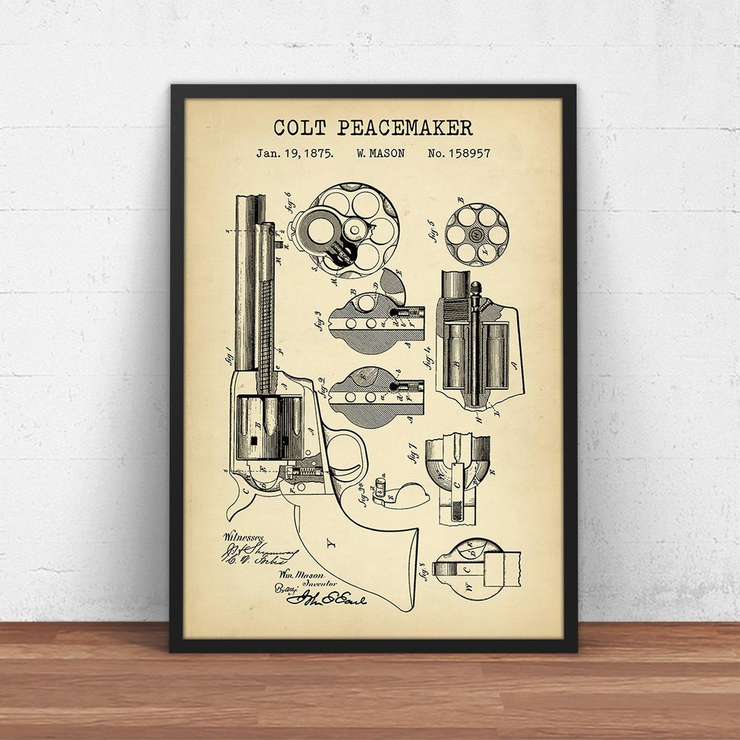 Colt Peacemaker Revolver Patent Print, Gun Blueprint, Firearm Poster ...