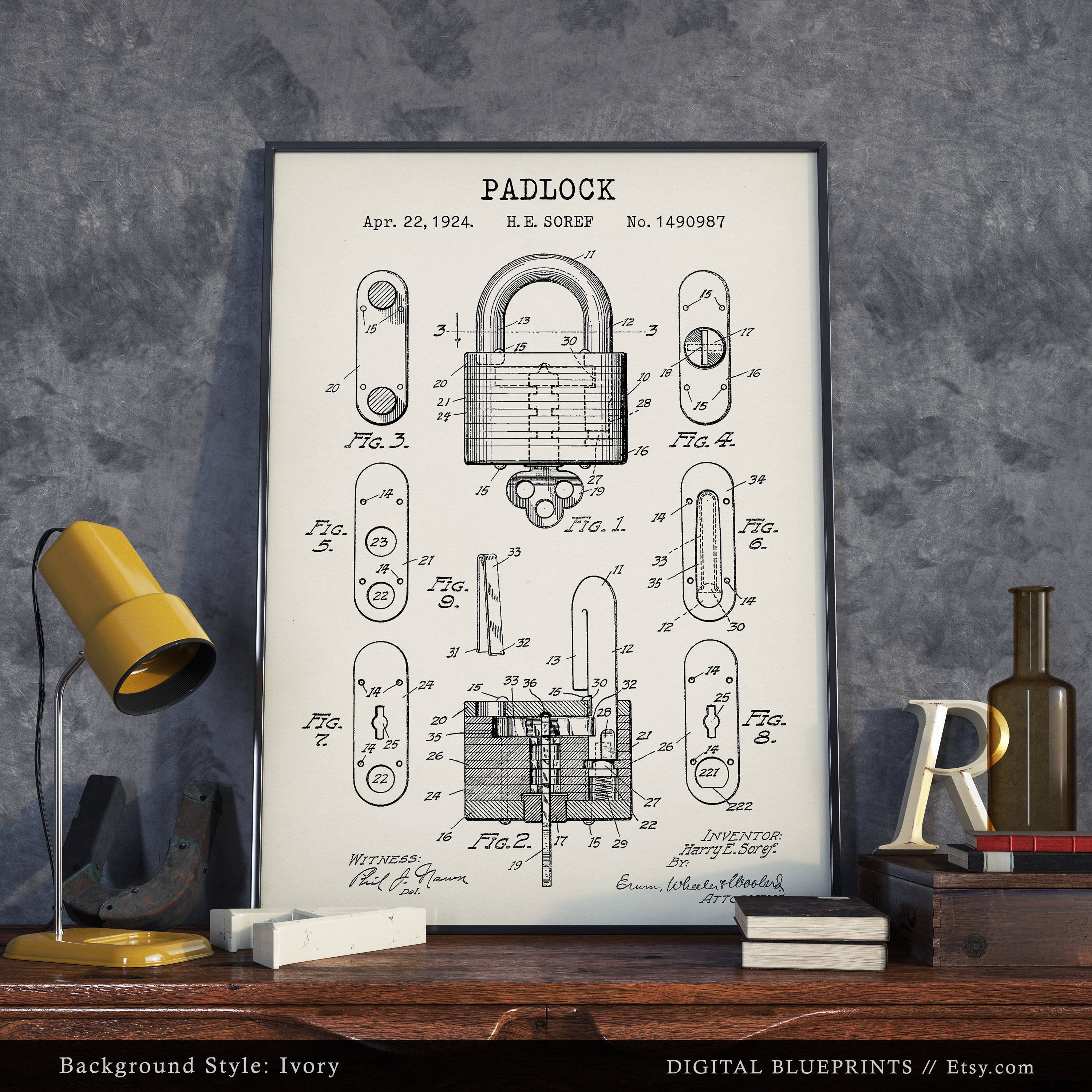 Padlock 1924 Patent Print Master Lock Padlock Blueprint | Etsy