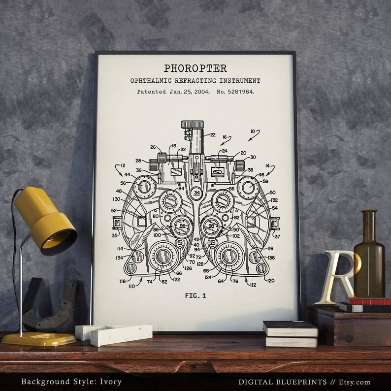 Phoropter Patent Print Blueprint Art Optometry Wall Art Eye - Etsy