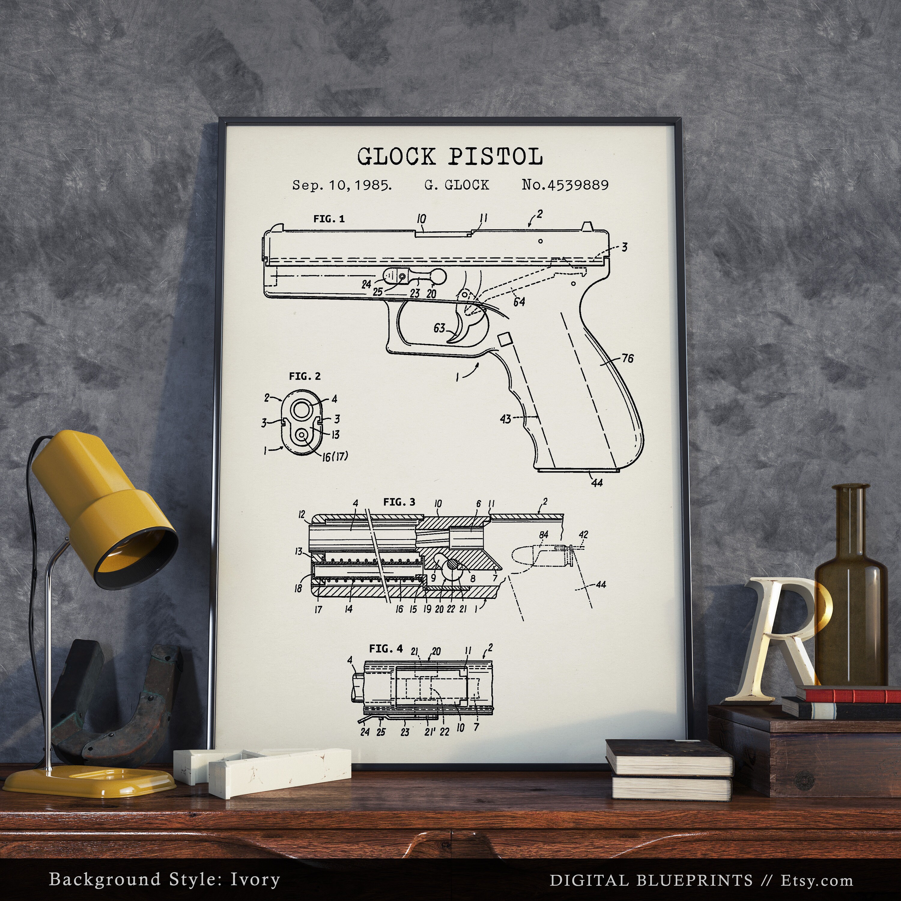 Glock Pistol Patent Print Semi Automatic Handgun Blueprint - Etsy