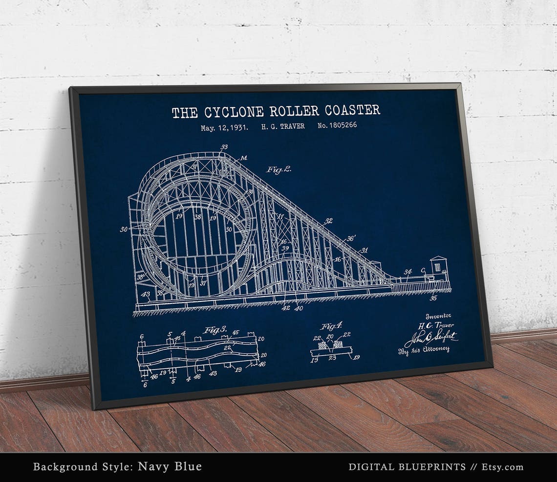 The Cyclone Roller Coaster Blueprint Art Roller Coaster - Etsy
