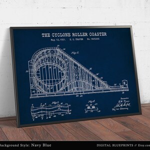 The Cyclone Roller Coaster Blueprint Art, Roller Coaster Amusement Ride ...