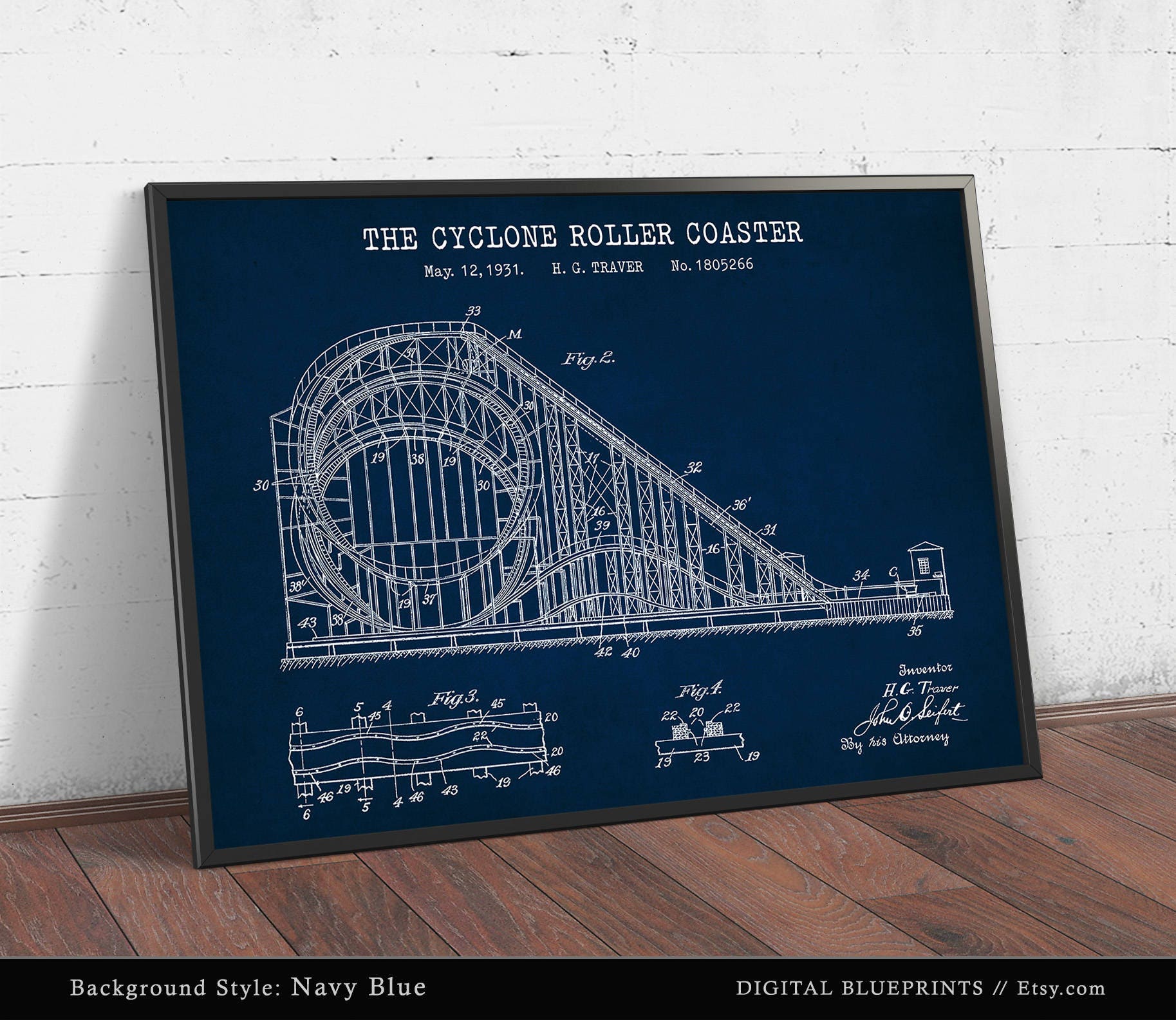 The Cyclone Roller Coaster Blueprint Art Roller Coaster - Etsy