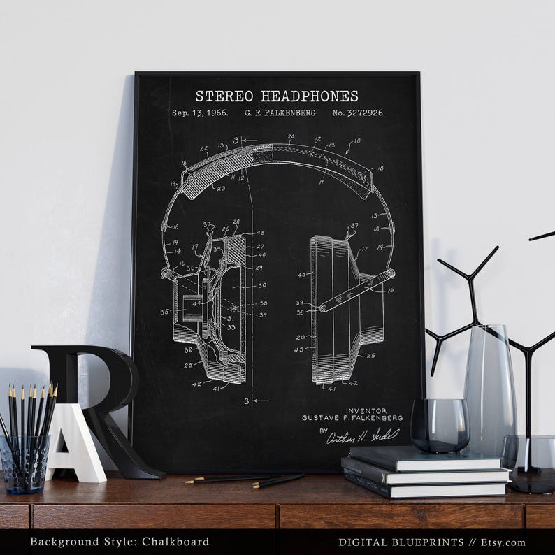 Headphone Patent Print, Audio Headset Blueprint Art, Headphones Poster ...