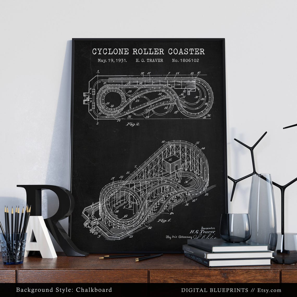 Cyclone Roller Coaster Blueprint Art Amusement Ride Patent - Etsy