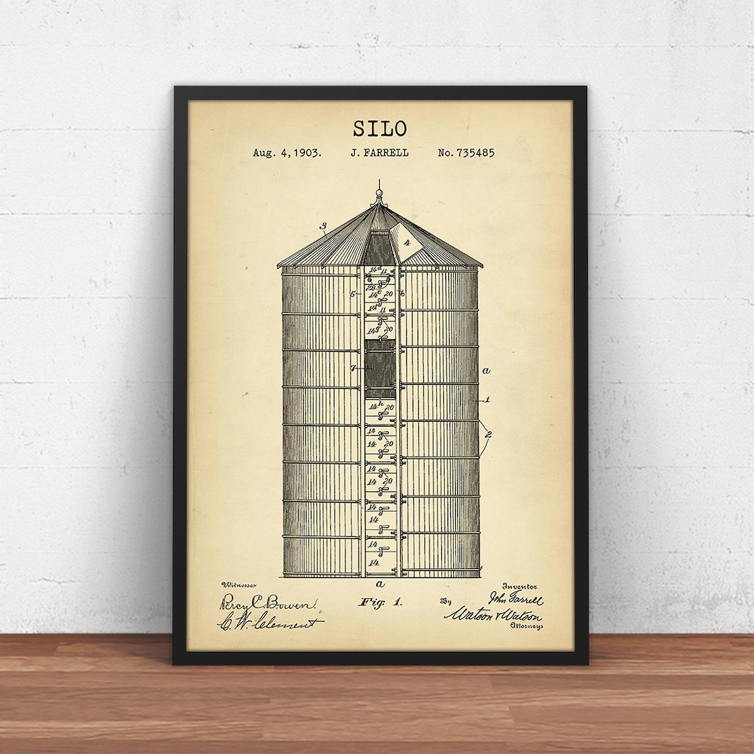 Silo Patent Print, Farm Silo Blueprint, Farm Patents, Farmhouse Wall ...