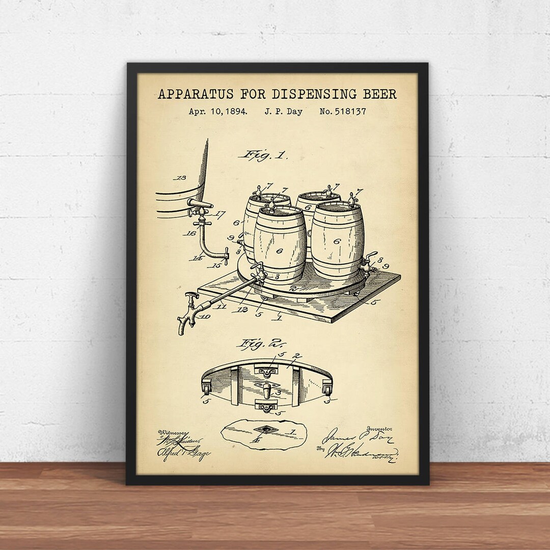 Beer Dispenser Patent Print, Beer Decor, Beer Dispensing From Barrel ...