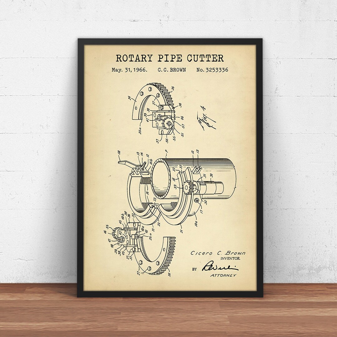 Rotary Pipe Cutter Patent Print, Garage Decor, Antique Tools, Plumber ...