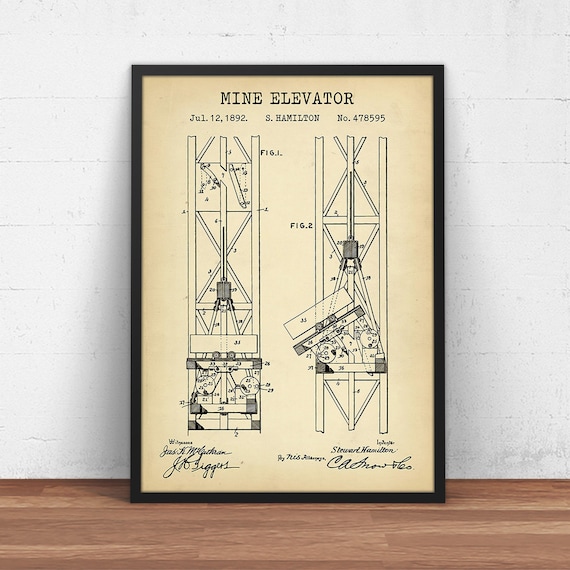 Mine Elevator Patent Print Mine Equipment Blueprint Gift for | Etsy