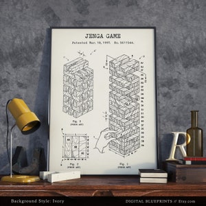 Jenga Patent Print, Vintage Toy Wall Art, Tower Construction Retro Toy ...