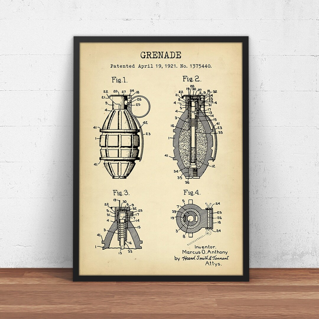 Grenade Patent Print Explosive Weapon Blueprint Art Military - Etsy