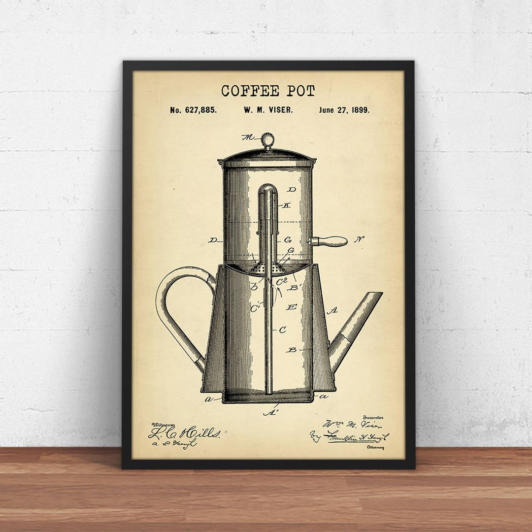 Coffee Pot Patent Print, Coffee Wall Art, Coffee Poster Print, Coffee ...