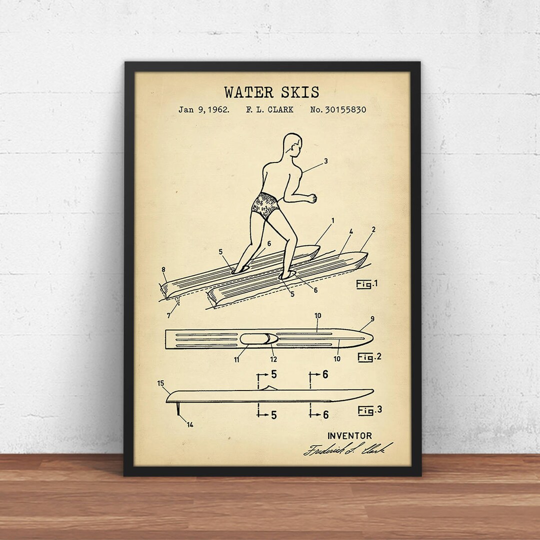 Water Skis Blueprint, Patent Prints, Ski Board Design, Skier Gifts ...