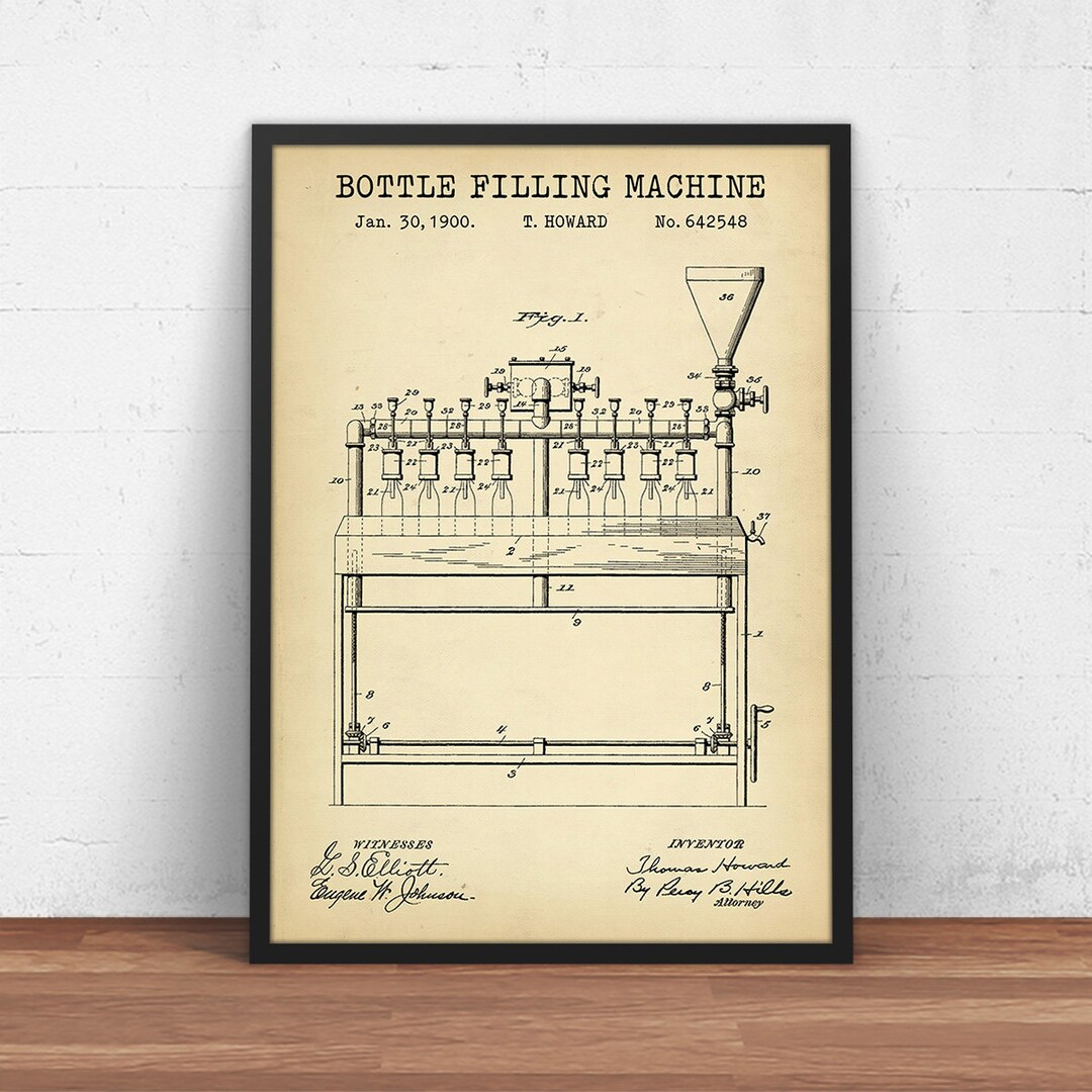 Bottle Filling Machine Patent Print, Industrial Decor, Kitchen Decor ...
