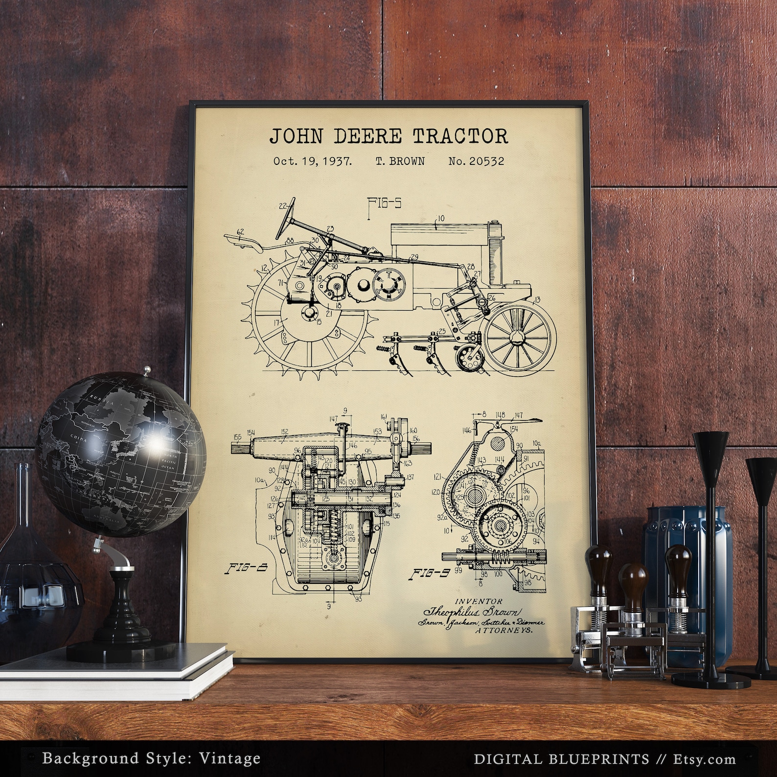 John Deere Tractor Patent Print Tractor Blueprint Farmhouse - Etsy