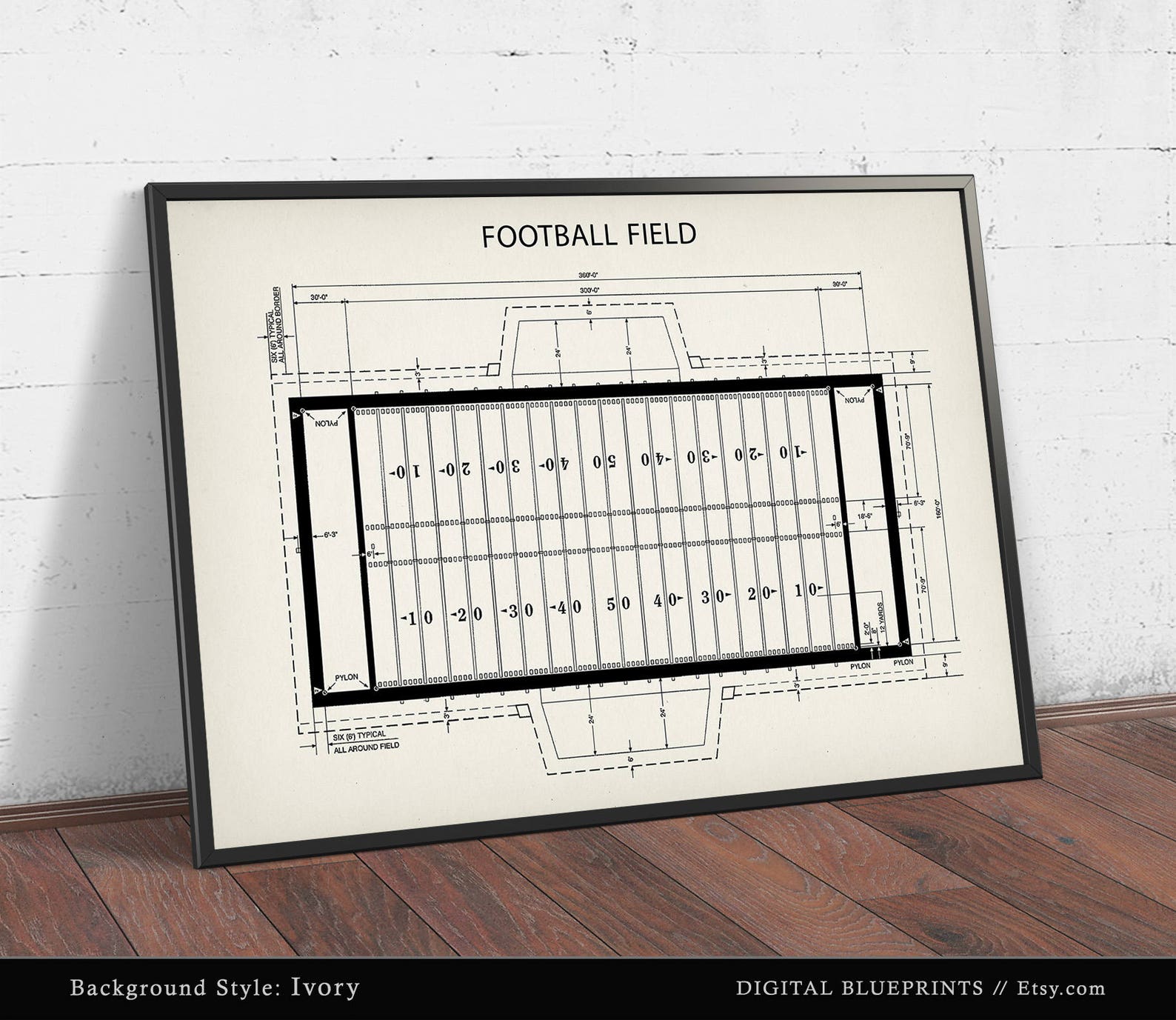 Football Field Print American Football Field Diagram | Etsy