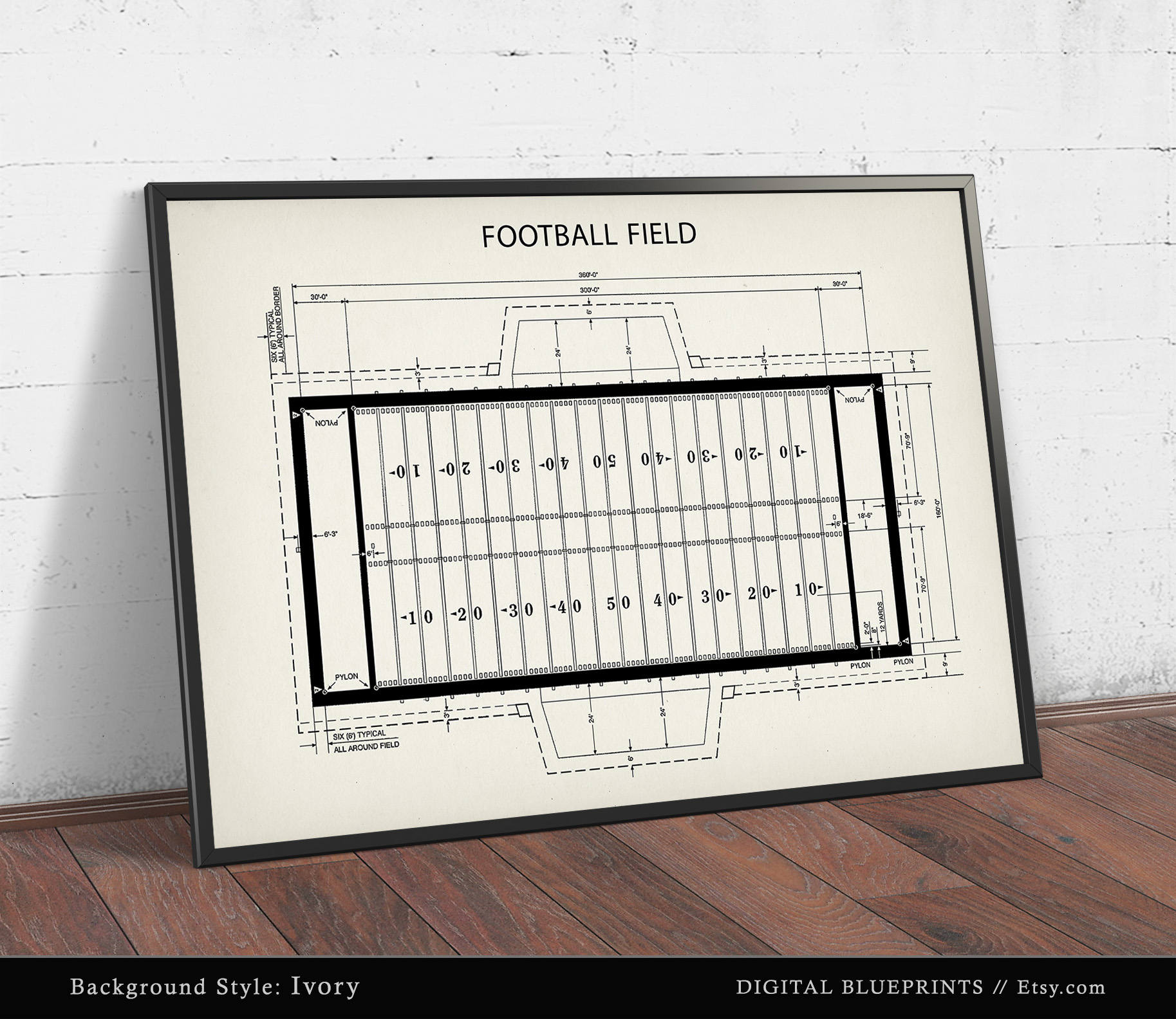 Football Field Print American Football Field Diagram | Etsy