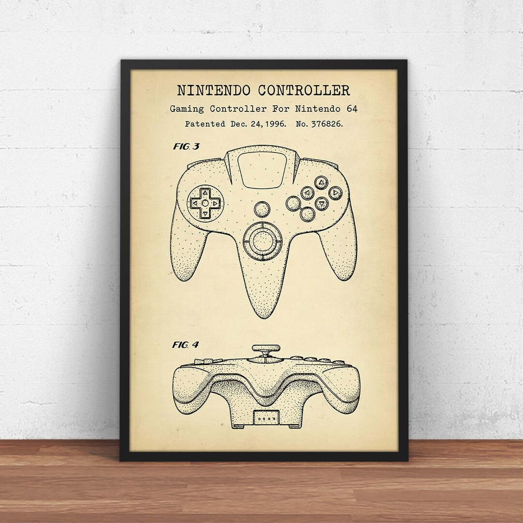 Nintendo 64 Controller Patent Print, Gaming Joystick Blueprint, Classic ...