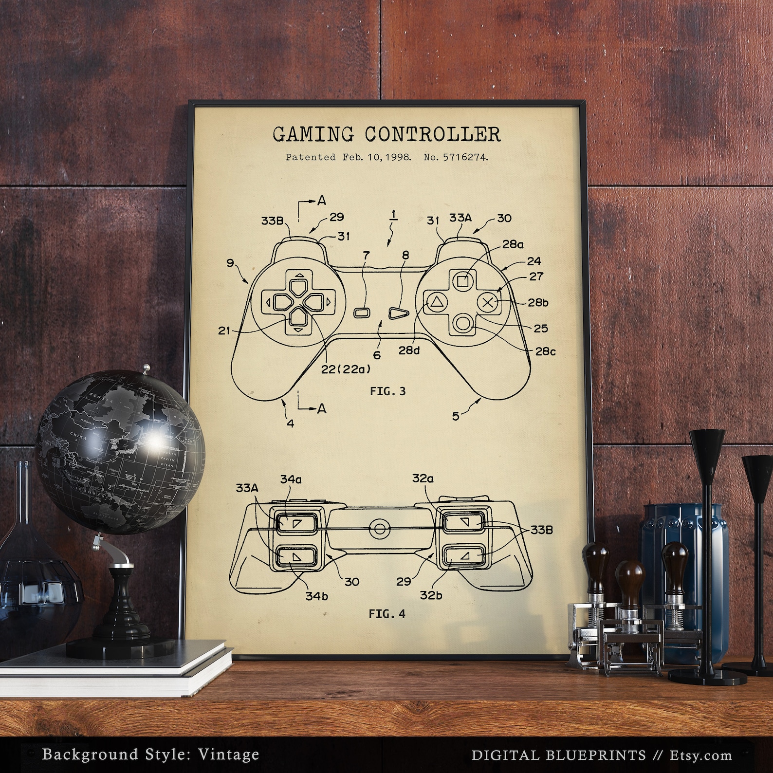 Gaming Controller Blueprint Art Patent Prints Gamer Gifts - Etsy