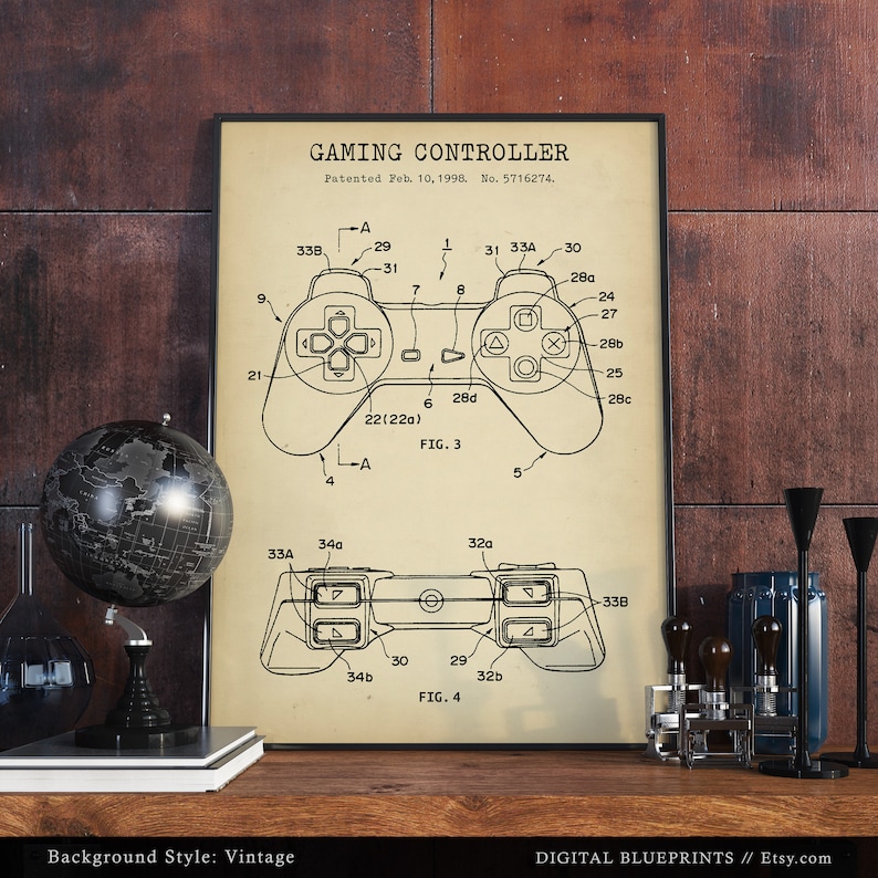 Gaming Controller Blueprint Art Patent Prints Gamer Gifts - Etsy