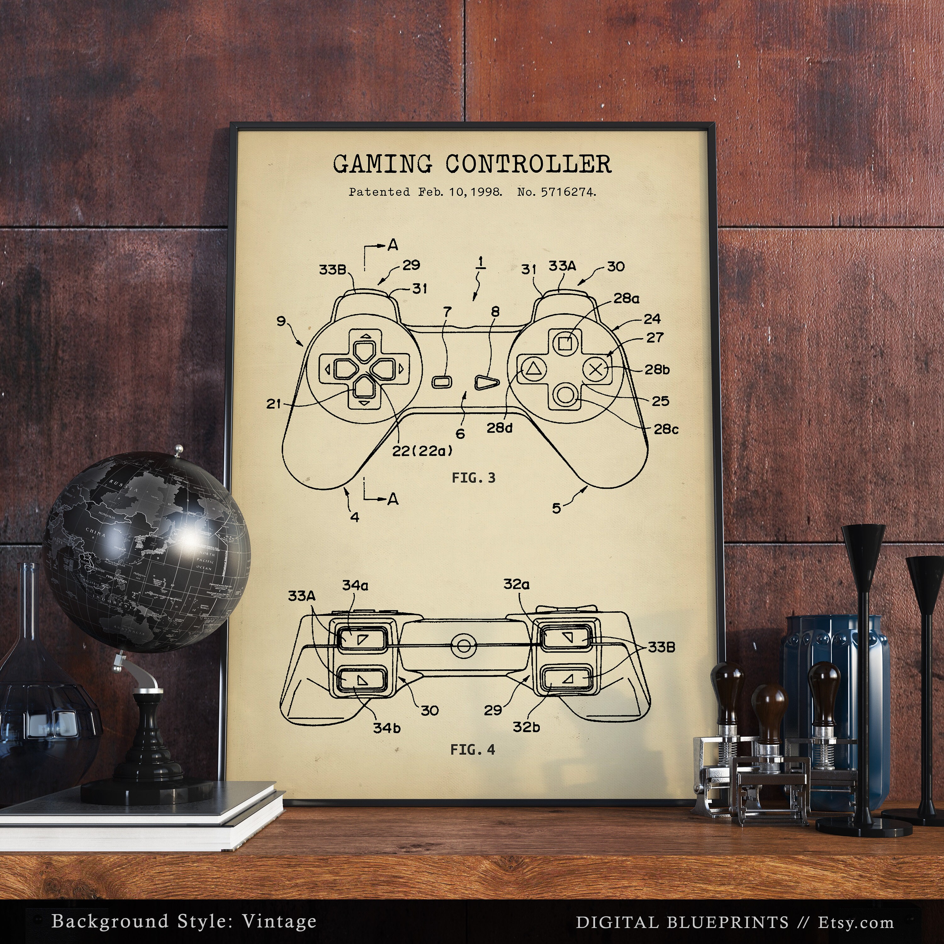 Gaming Controller Blueprint Art Patent Prints Gamer Gifts - Etsy