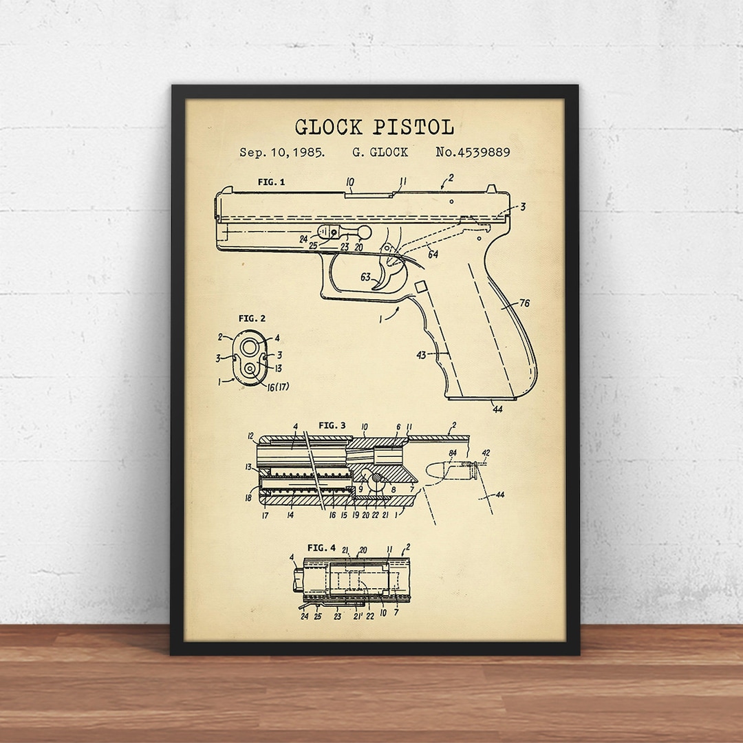 Glock Pistol Patent Print, Semi Automatic Handgun Blueprint, Police ...