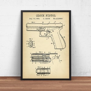 Glock Pistol Patent Print, Semi Automatic Handgun Blueprint, Police ...