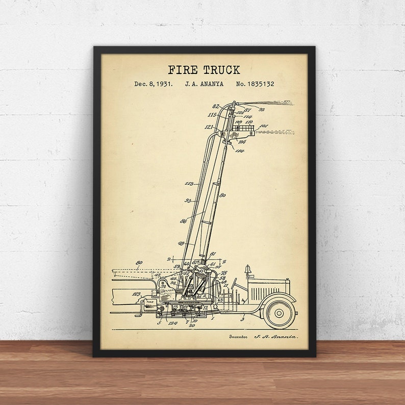 Fire Truck Patent Print Firefighter Gifts Fire Engine | Etsy