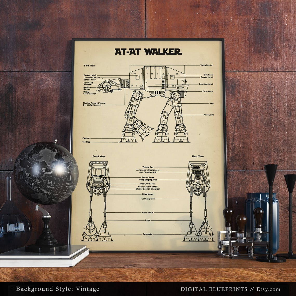 AT AT Walker Wall Art, Star Wars Poster Print, Blueprint Art, Gifts ...