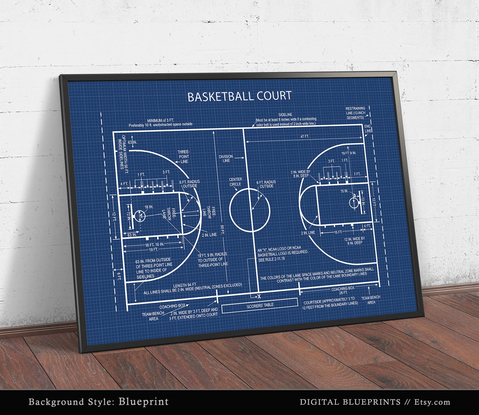 Basketball Court Blueprint Art Basketball Poster Print - Etsy