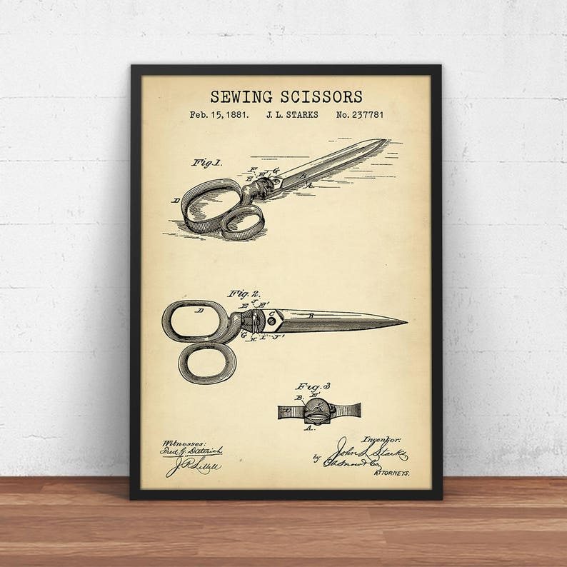 Sewing Scissors 1881 Patent Print, Scissors Poster, Sewing Decor ...