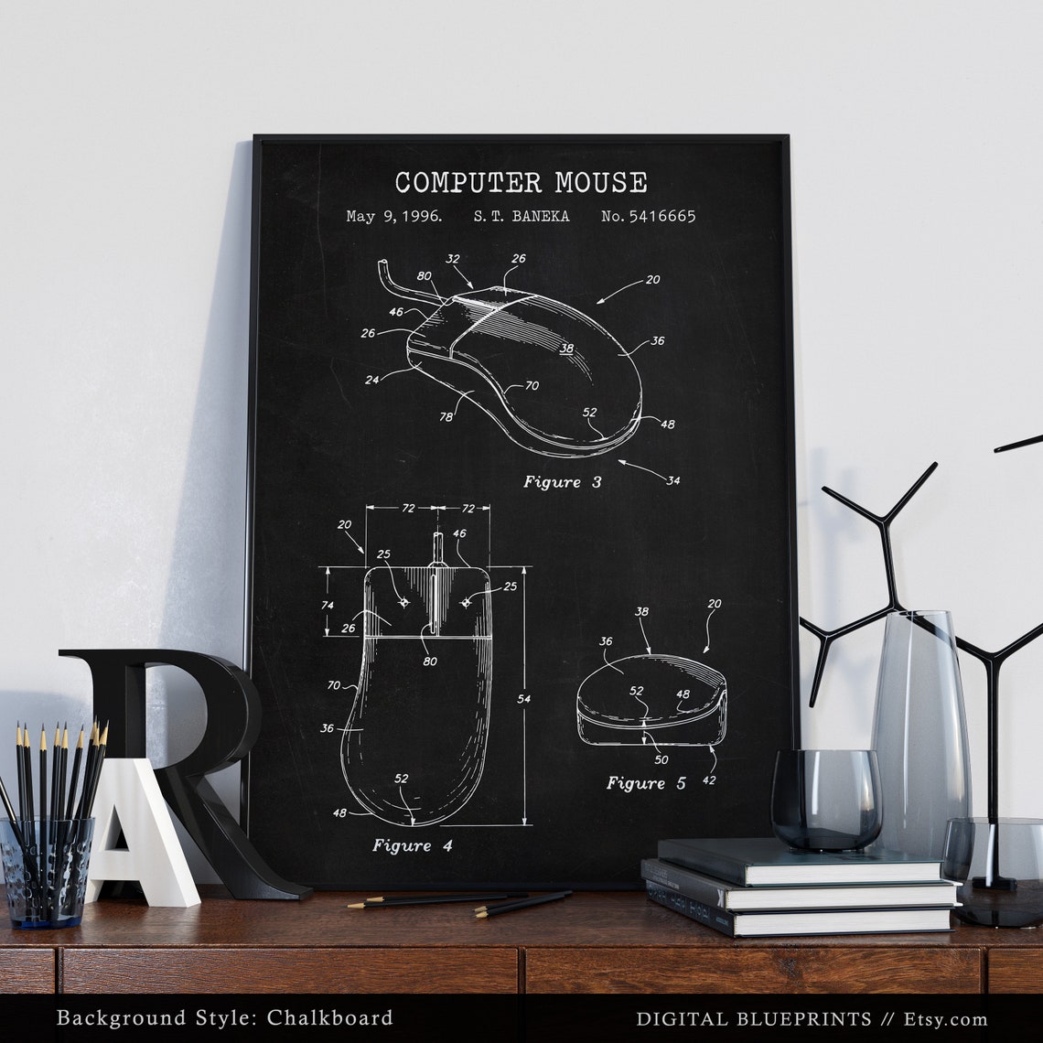 Mouse Patent Print Computer Mouse Blueprint Art Tech Poster - Etsy