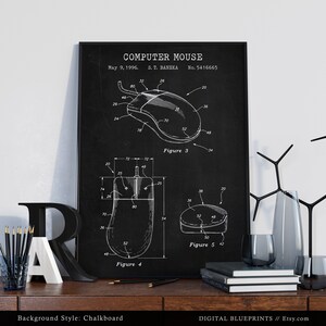Mouse Patent Print, Computer Mouse Blueprint Art, Tech Poster Print ...