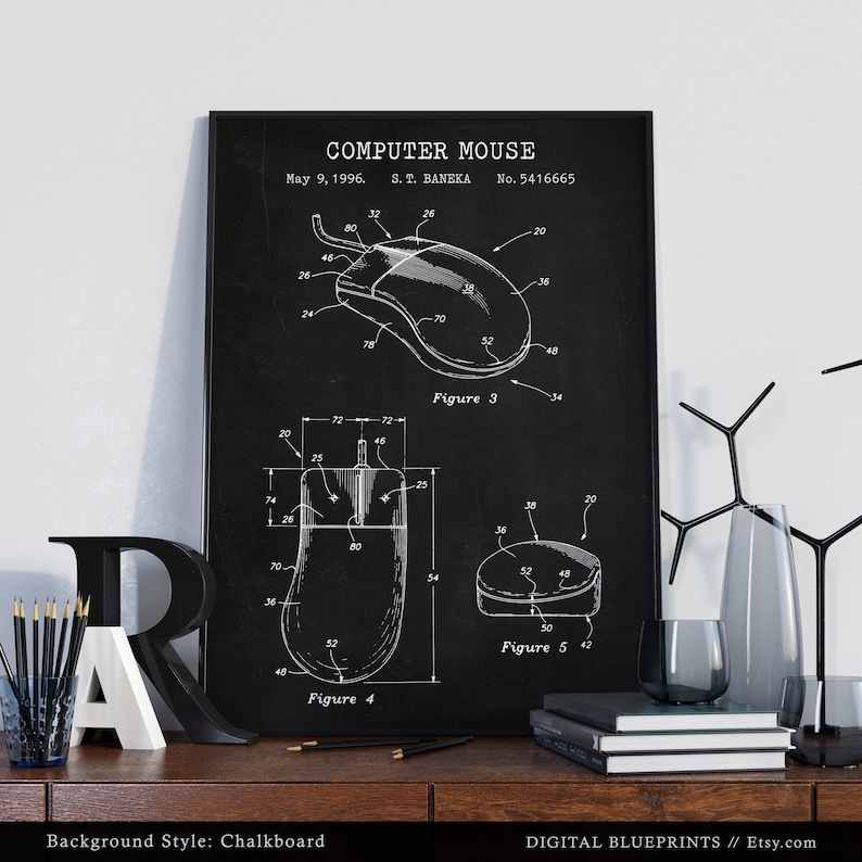 Mouse Patent Print Computer Mouse Blueprint Art Tech Poster - Etsy
