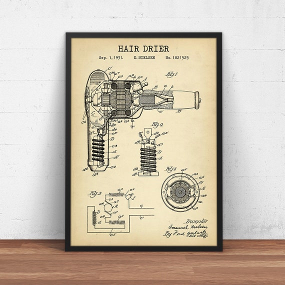 Hair Dryer Patent Print Beauty Salon Decor Hair Drier Art | Etsy