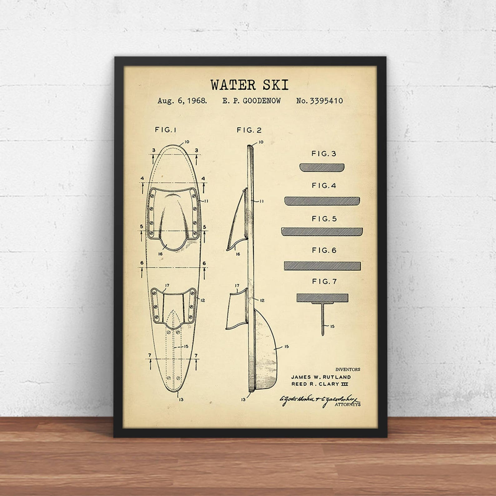 Water Ski Board Blueprint Art Patent Prints Skier Gifts | Etsy