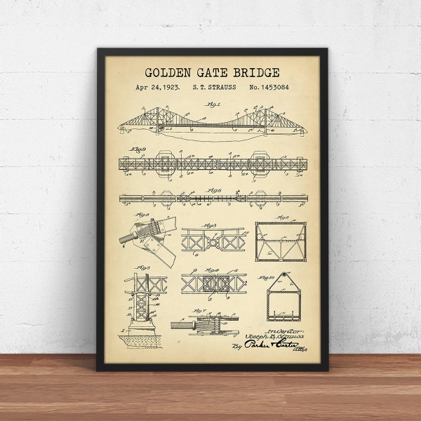 Golden Gate Bridge Blueprint Wall Art - Etsy