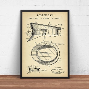 Police Cap Patent Print, Office Decor, Cop Hat Poster, Police Officer ...