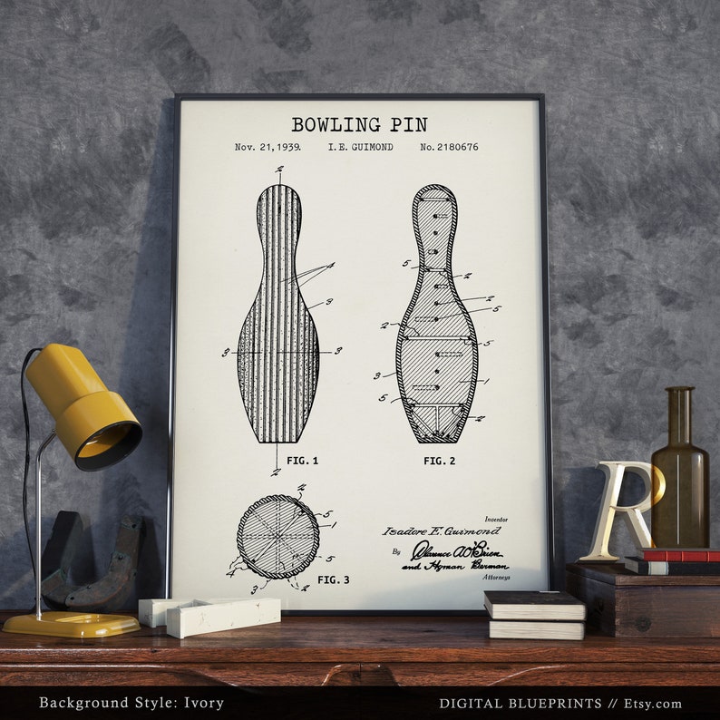 Bowling Pin Blueprint Bowling Patent Prints Bowling Player - Etsy