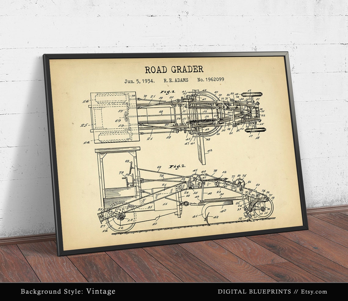 Road Grader Patent Print, Motor Grader Blueprint, Construction Machine ...