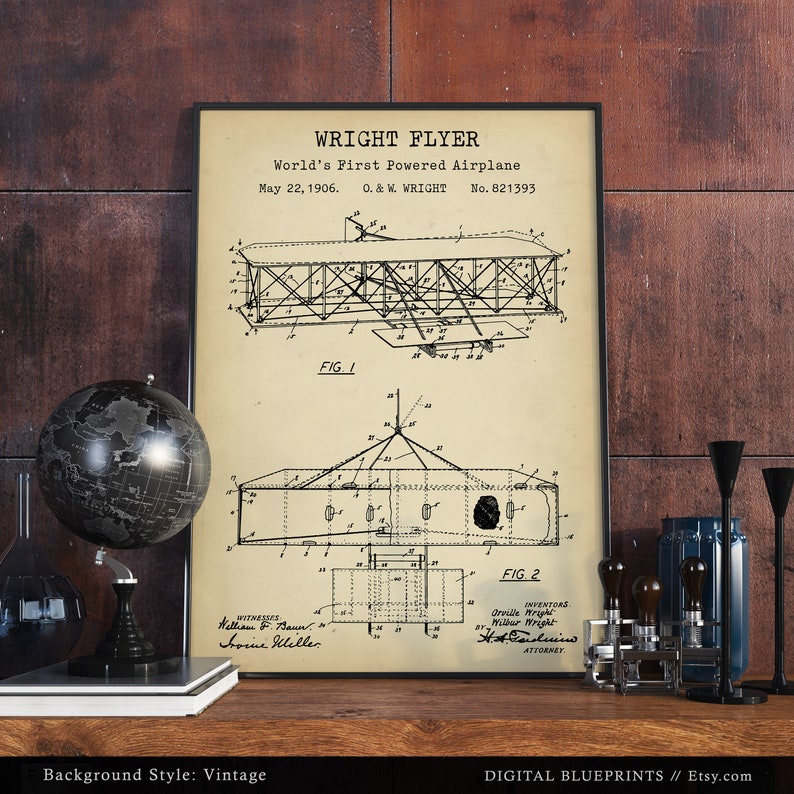 Wright Flyer Patent Print, Wright Brother Airplane Poster, Aviation ...
