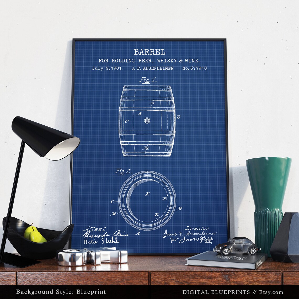 Barrel Blueprint Patent Art Beer Whiskey Rum Brandy Liquor | Etsy