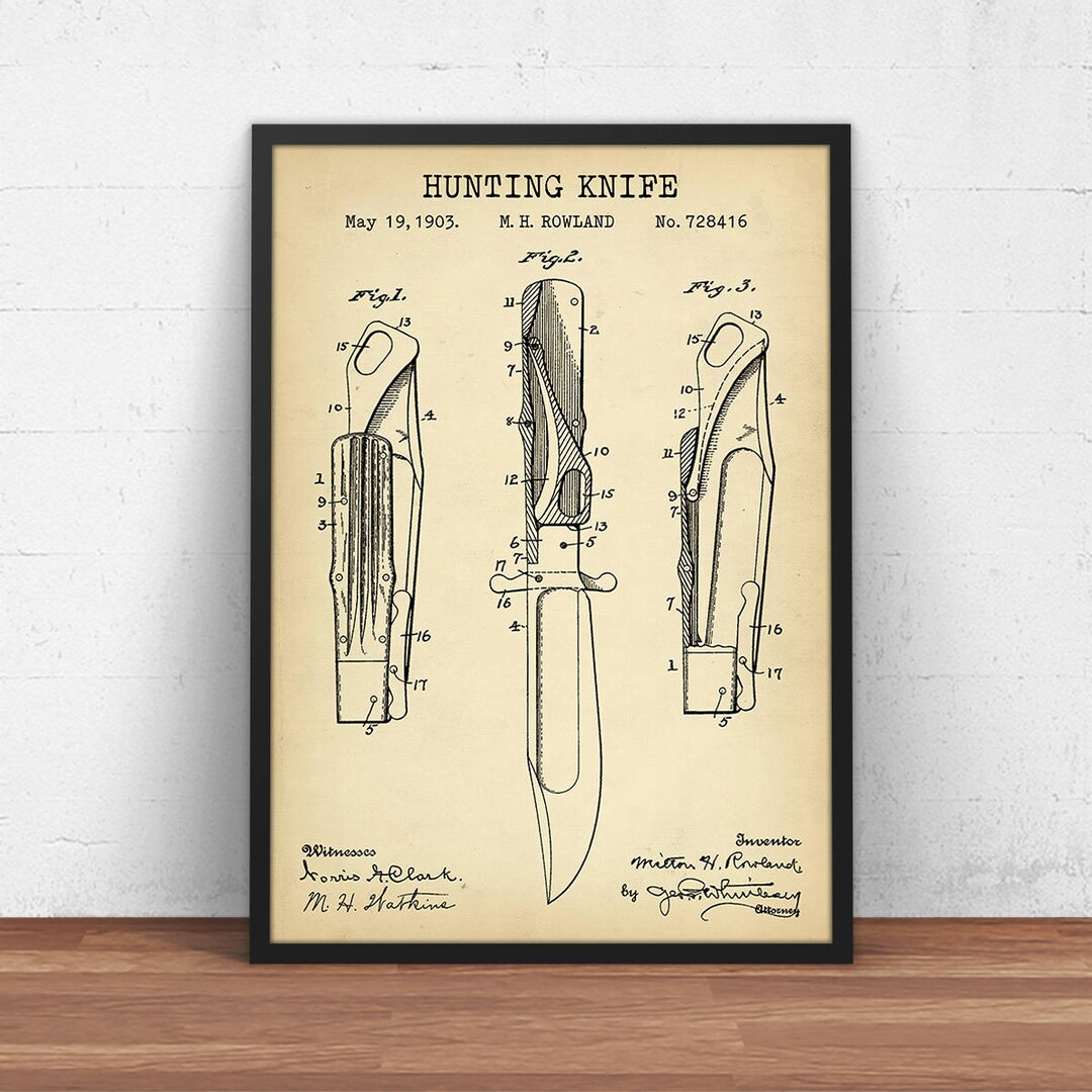 Hunting Knife Patent Print, Game Hunting, Wildlife Hunting Poster ...